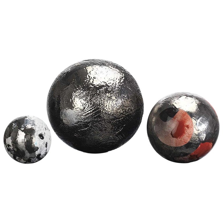 Set of Three B-Human Decorative Clay and Platinum Spheres For Sale at ...