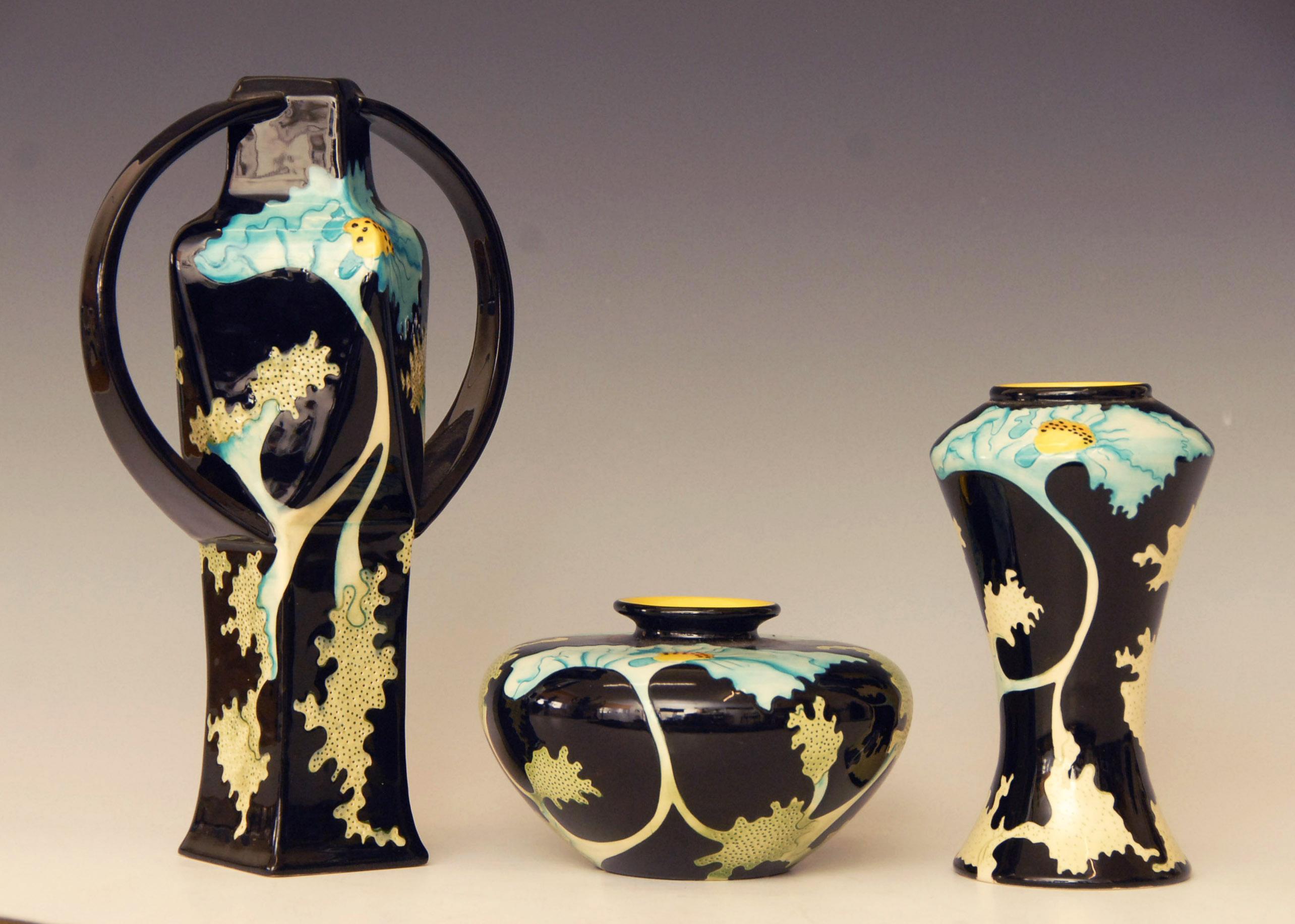 Set of Three Black Ryden 'Moorcroft' Vases For Sale at 1stDibs | black ...
