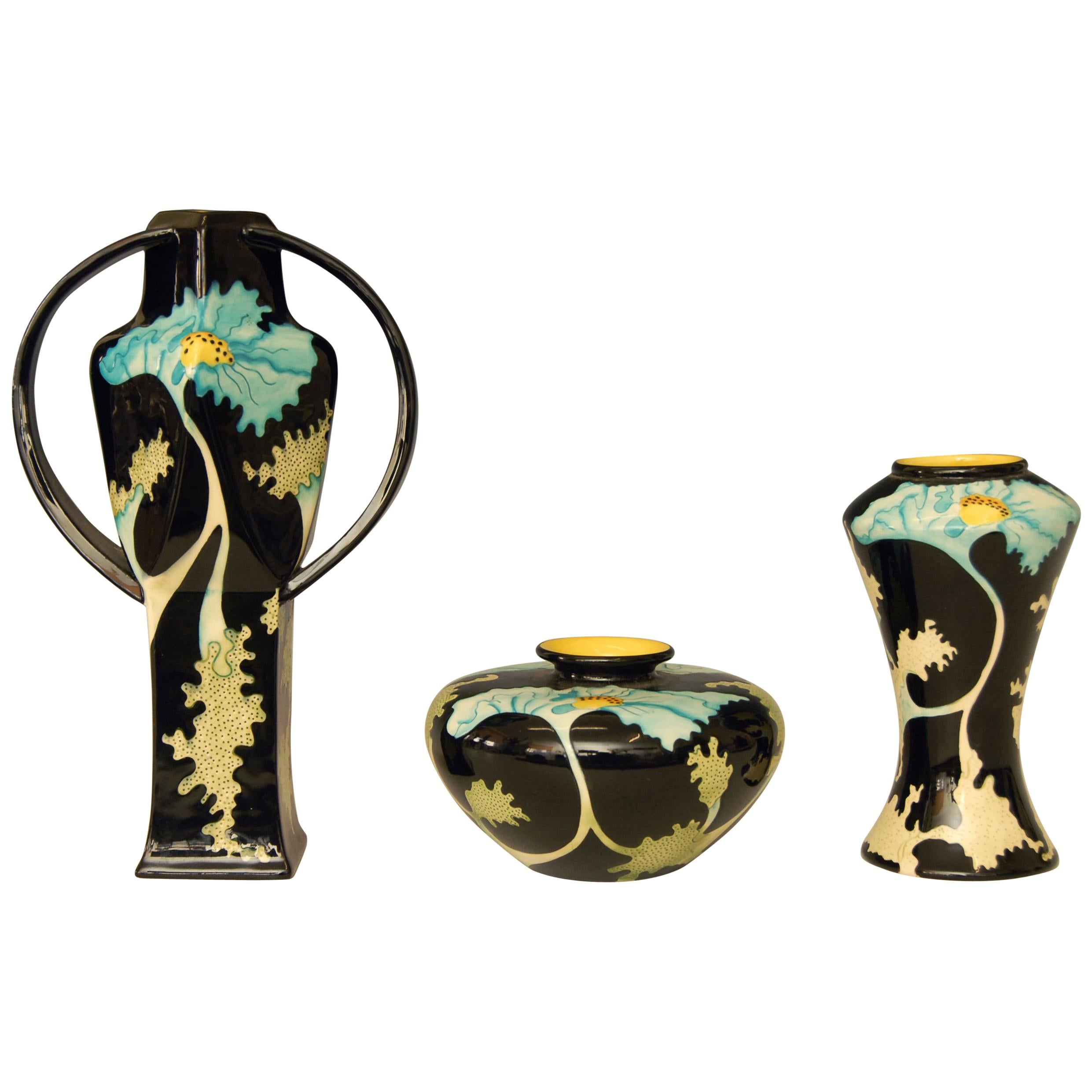 Set of Three Black Ryden 'Moorcroft' Vases For Sale at 1stDibs | black ...