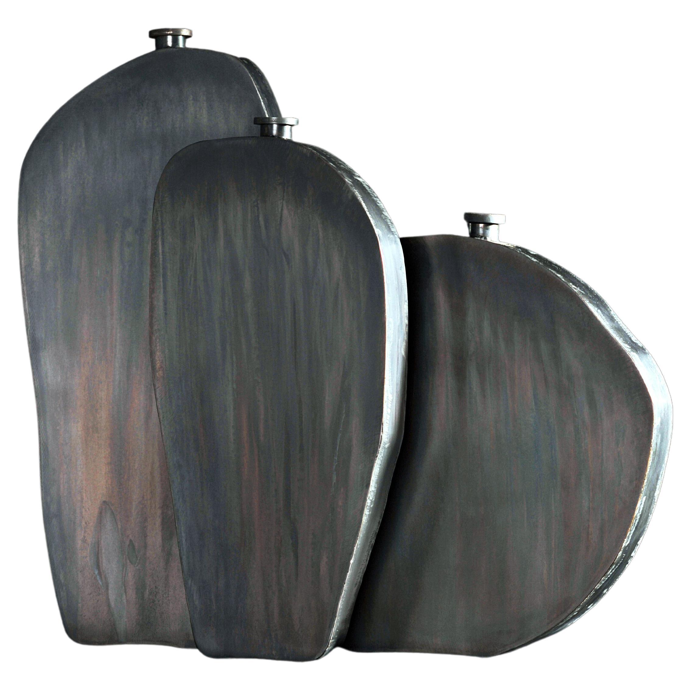 Set of Three Wheel-Thrown Ceramic Stoneware Mini Bottles by Signe Yberg ...