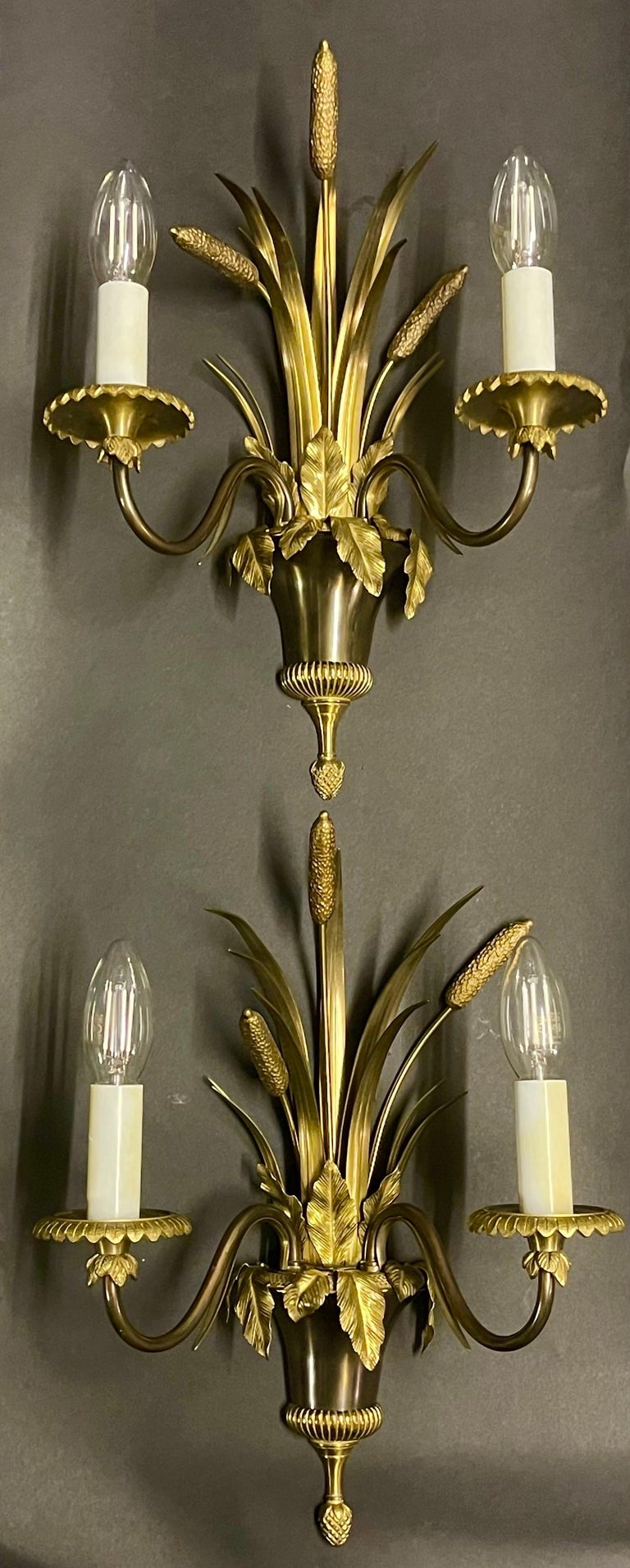 Set of Three Bronze "Cattails" Light Fixtures by Maison Charles, France ...