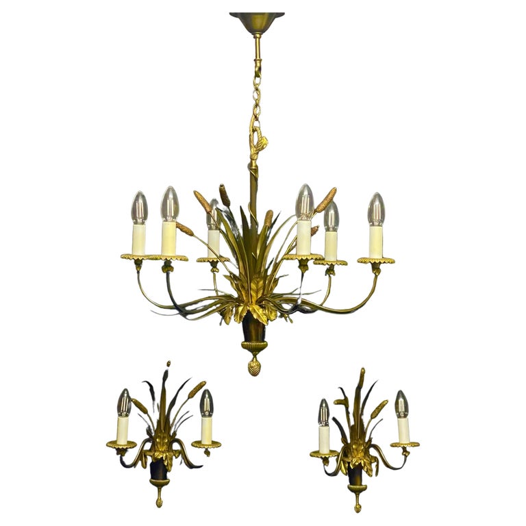 Set of Three Bronze "Cattails" Light Fixtures by Maison Charles, France ...