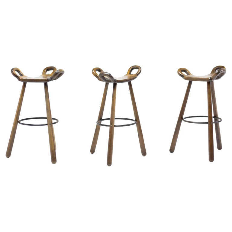 Set of Three Brutalist Bar Stools at 1stDibs