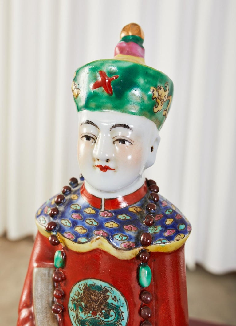 Set of Three Chinese Porcelain Qing Emperor Figures For Sale at 1stDibs
