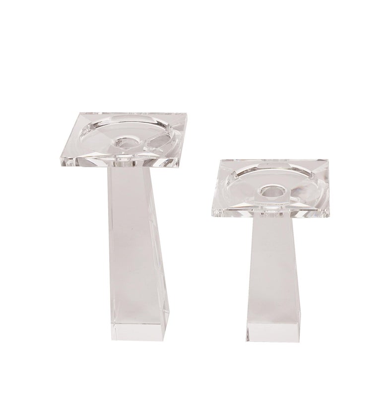 Set of Three Clear Crystal Tapered Candlesticks For Sale at 1stDibs