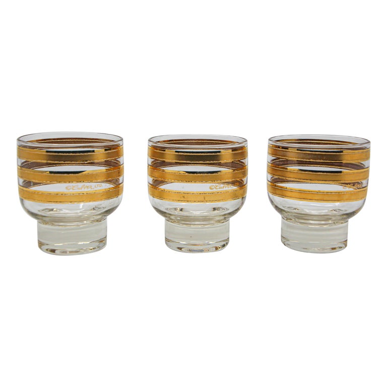 Set of Three Vintage Culver Footed Rocks Glasses with 22-Karat Gold ...
