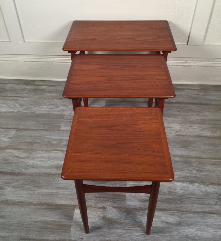 Set of Three Danish Teak Nesting Tables For Sale at 1stDibs
