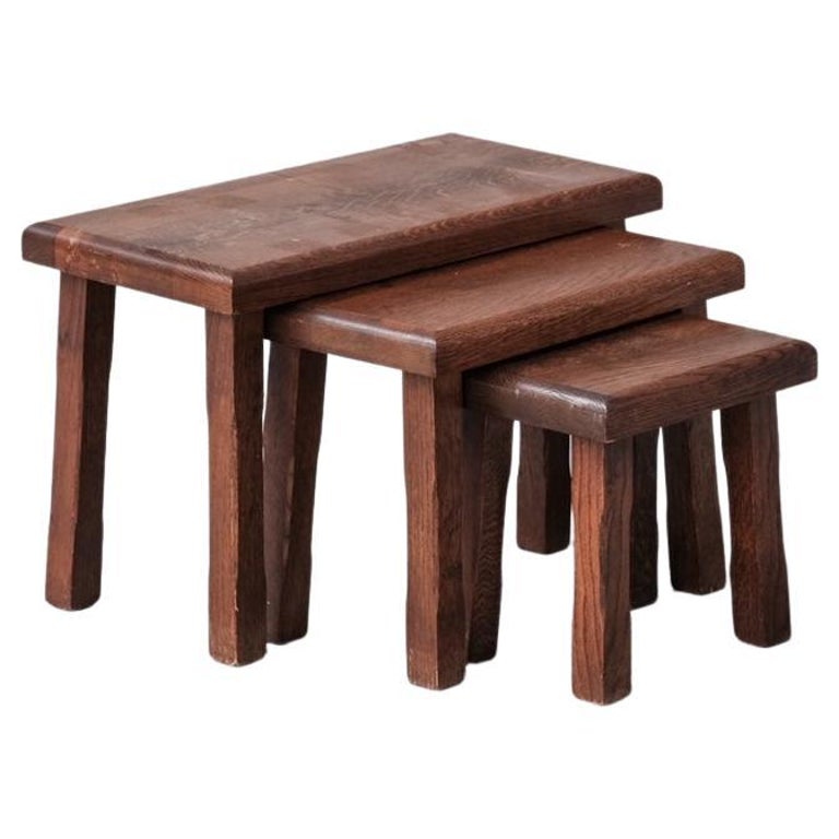Set of Three Dark Oak Mid-Century Nesting Tables For Sale at 1stDibs