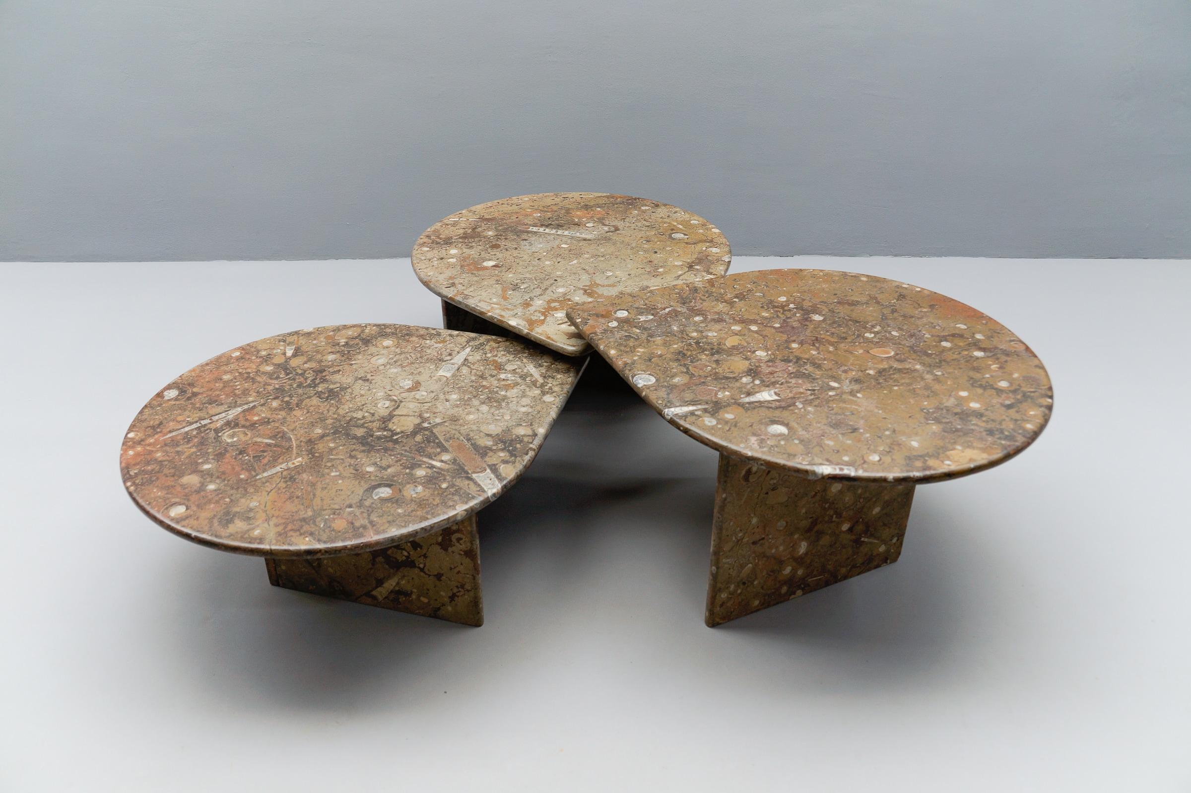 Set of three Drop Coffee Tables in Fossil Stone, Italy, 1960s For Sale ...