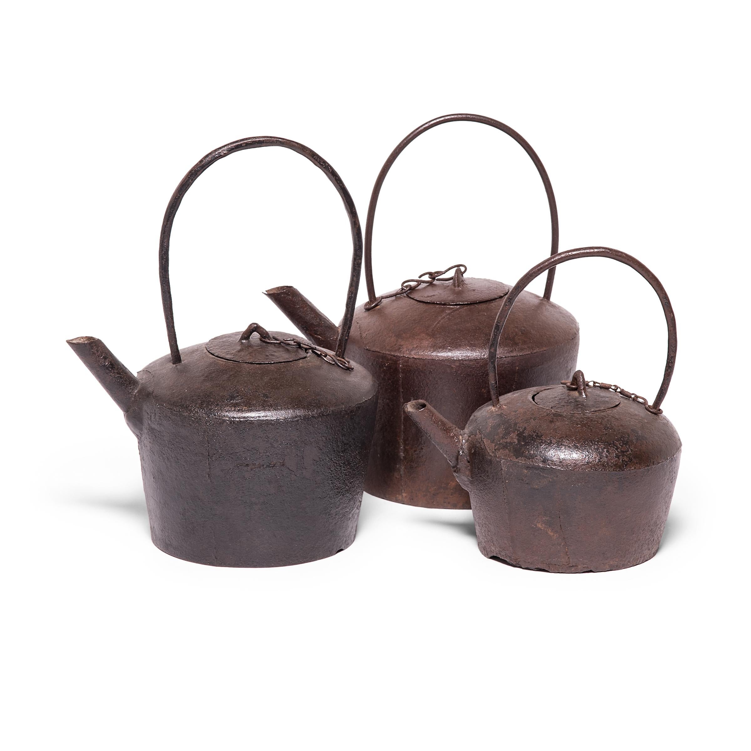 Set of Three Early 20th Century Chinese Cast Iron Tea Pots at 1stDibs