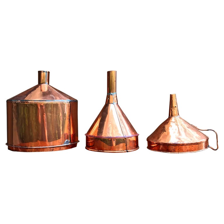 Set of Three Early 20th Century English Copper Funnels For Sale at 1stDibs