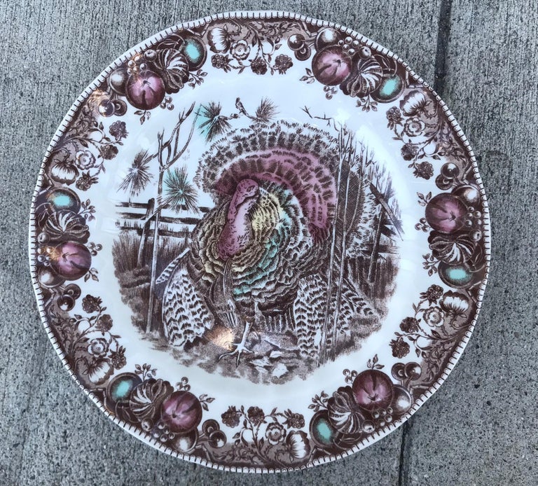 Set of Three English Autumn Monarch Turkey Plates For Sale at 1stDibs