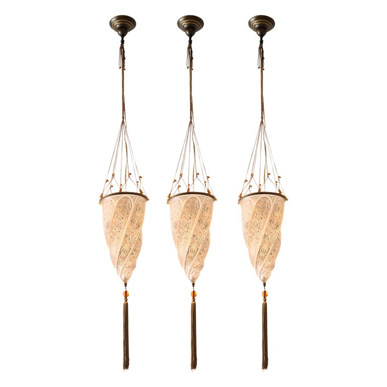 Set of Three Fortuny Pendant Lights at 1stDibs