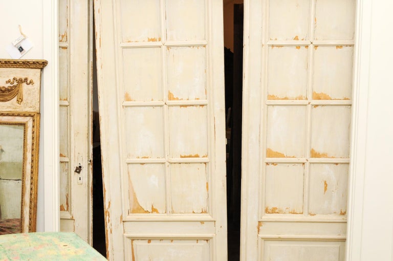 Set of Three French 20th Century Mirrored Doors with Distressed Painted ...