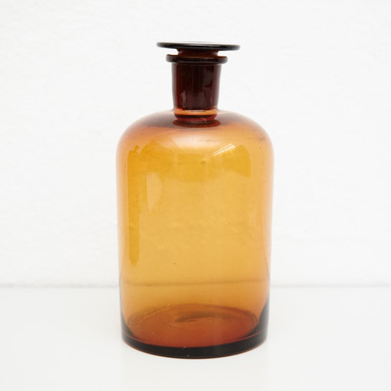 Set of Three French Vintage Amber Glass Pharmacy Bottle, circa 1930 For ...