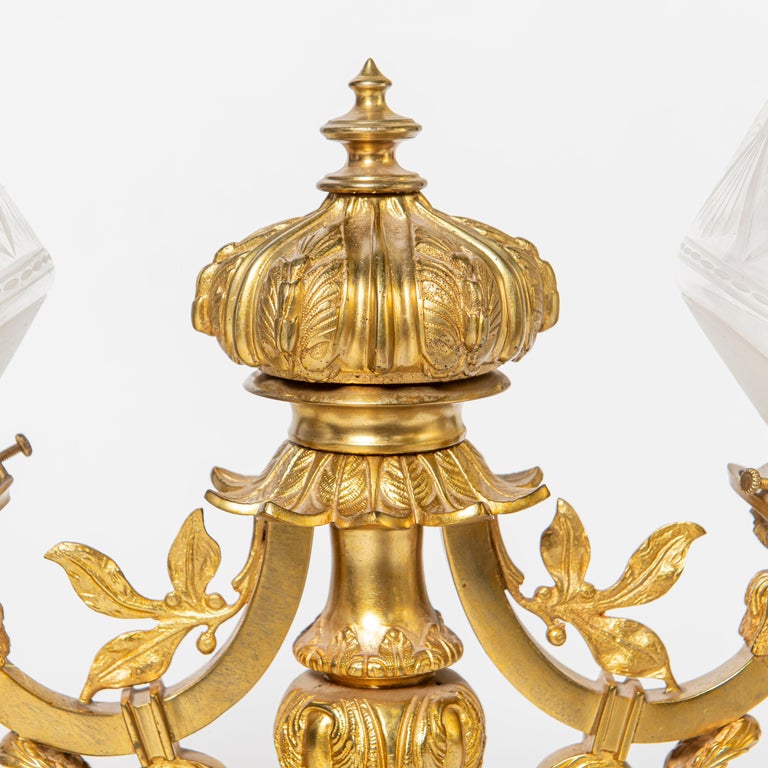 Set of Three Gilt Bronze and Cut Glass Flush Mount, Signed J. Stone ...
