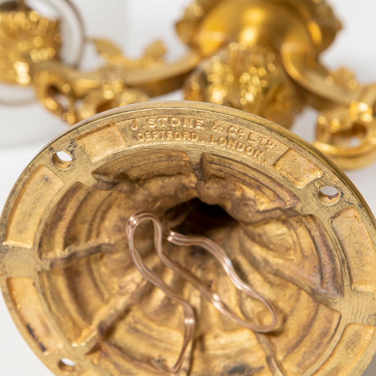 Set of Three Gilt Bronze and Cut Glass Flush Mount, Signed J. Stone ...