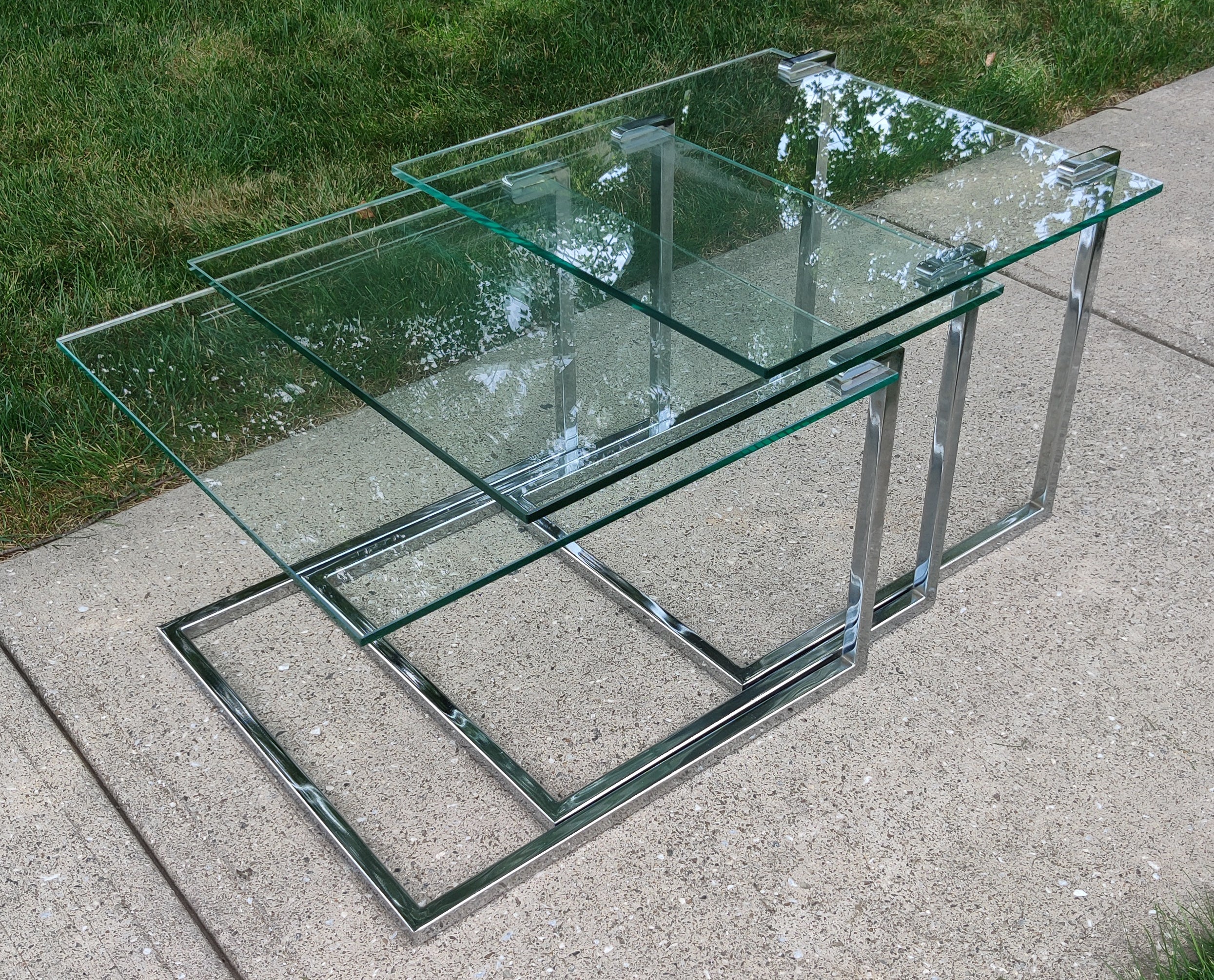 Set of Three Glass and Chromed Steel Nesting Tables By Design Institute ...
