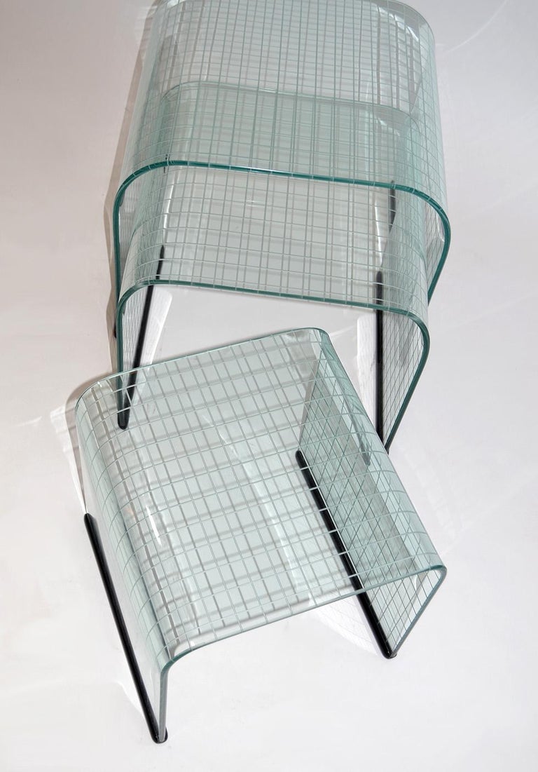 Set of Three Glass Side Nesting or Stacking Tables, Fiam, Italy, 1980s ...