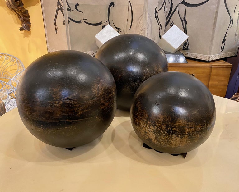 Set of Three Glazed Terra Cotta Garden Spheres, 19th Century For Sale ...