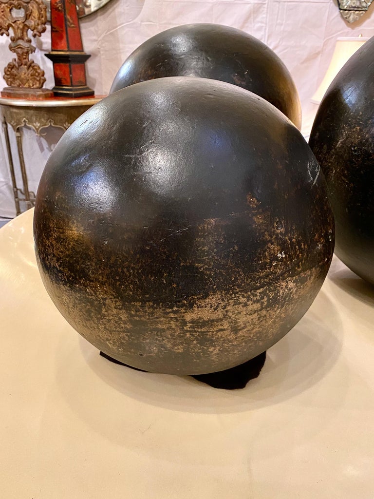 Set of Three Glazed Terra Cotta Garden Spheres, 19th Century For Sale ...