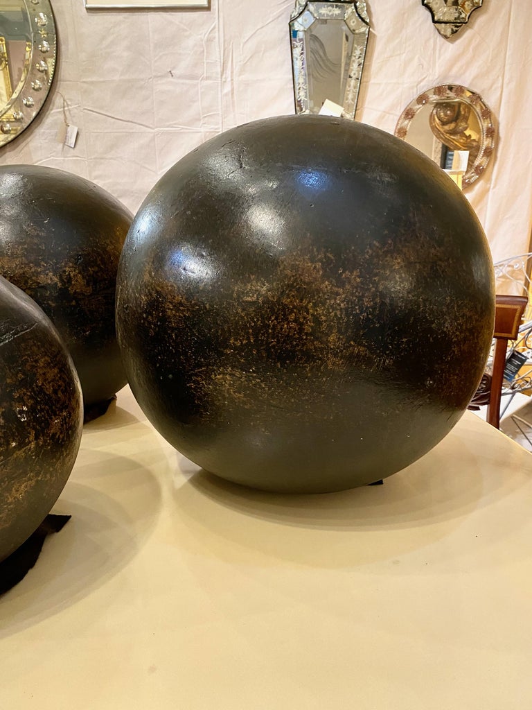 Set of Three Glazed Terra Cotta Garden Spheres, 19th Century For Sale ...