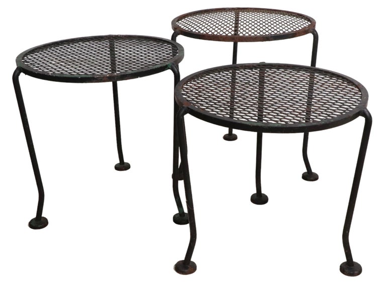 Set of Three Graduated Wrought Iron Garden Patio Poolside Tables For ...