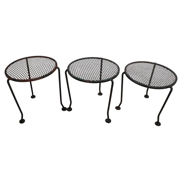 Set of Three Graduated Wrought Iron Garden Patio Poolside Tables For ...