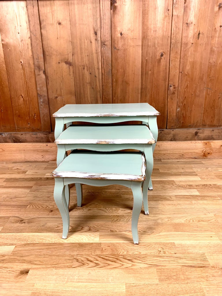 Set of Three Grey Nesting Tables Louis XV Style For Sale at 1stDibs