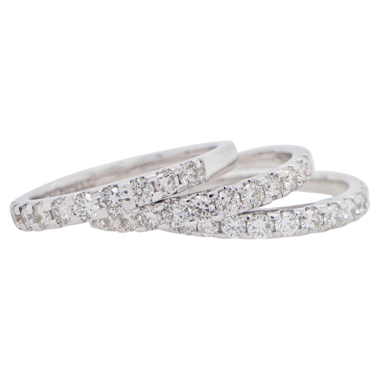Set of Three Half Eternity Diamond Bands 3.60 Carats 14K White Gold For ...