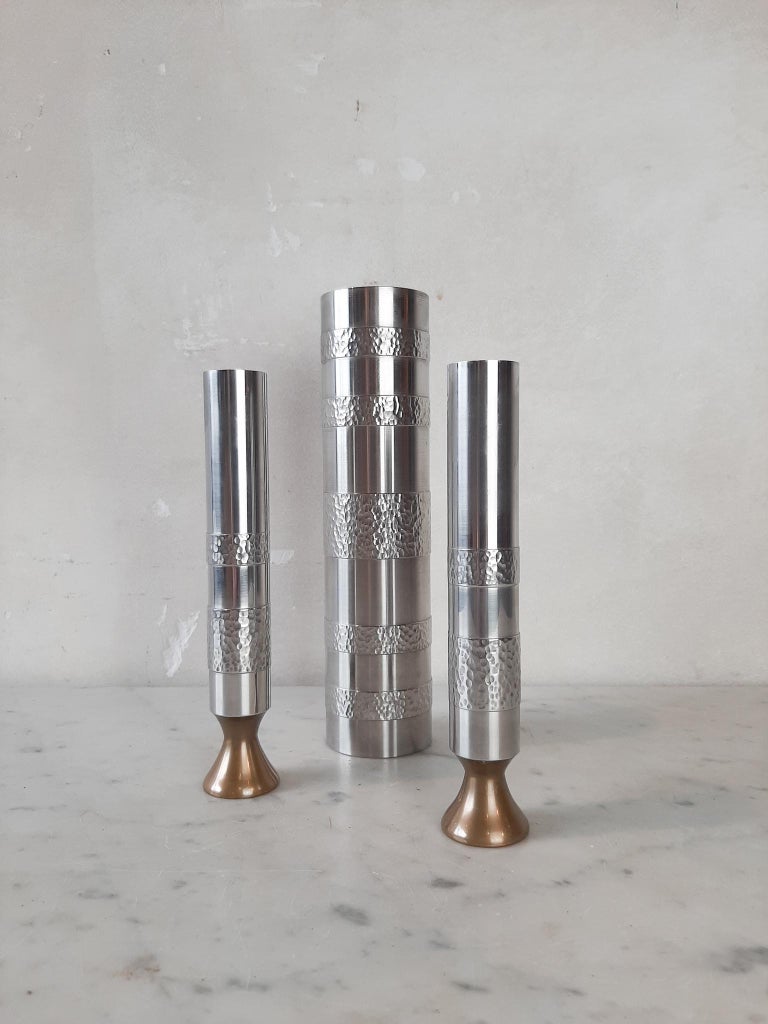 Set of Three Handmade Metal Brutalist Vases, Stainless Steel, Germany ...