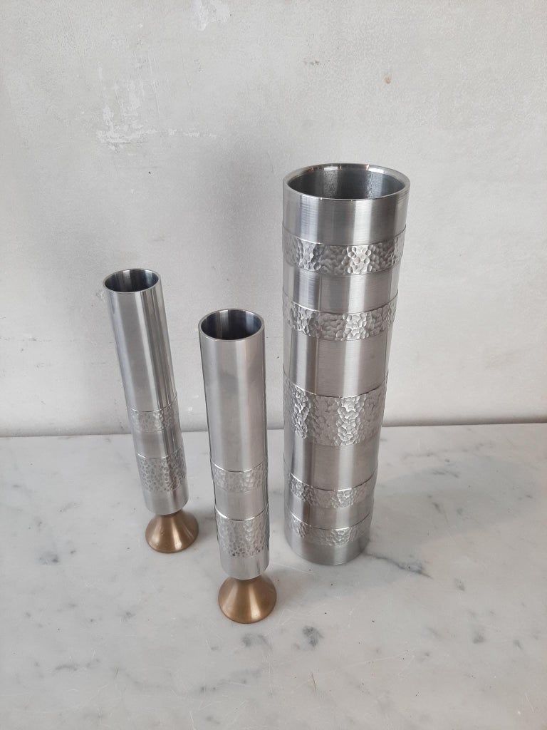 Set of Three Handmade Metal Brutalist Vases, Stainless Steel, Germany ...