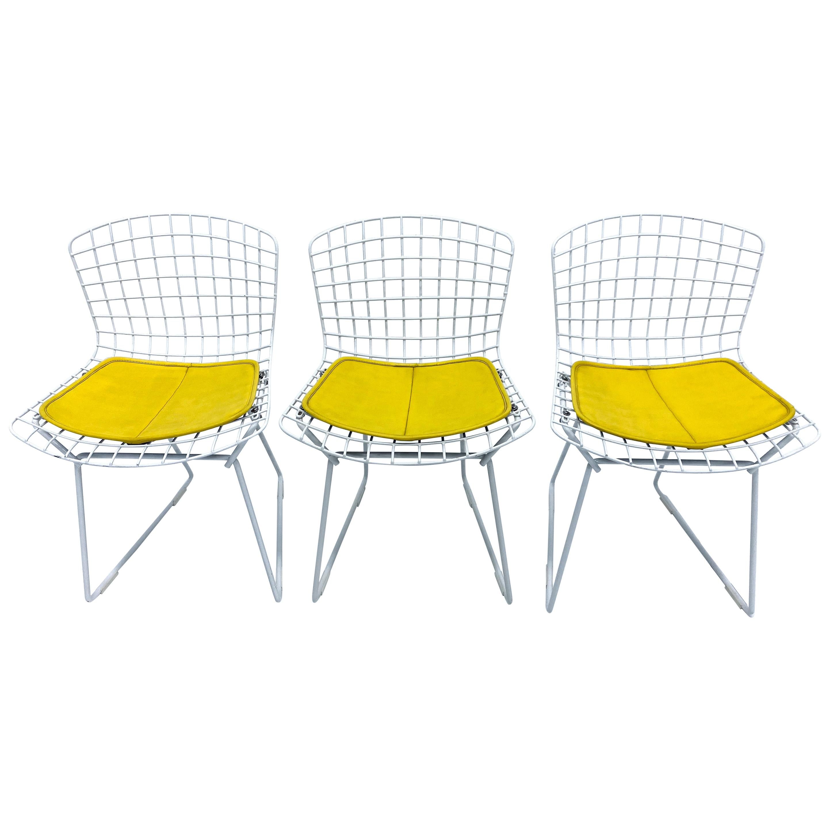 Pair of Smaller Black Wire Bertoia Children's Chairs with Yellow Fabric ...