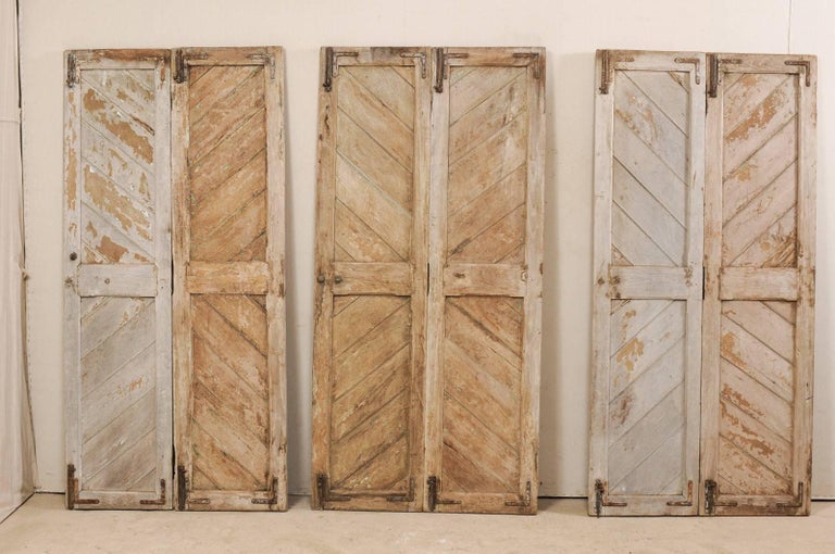 Set of Three Early 20th C. Hinged-Pairs of Diagonally Set Wood Doors ...