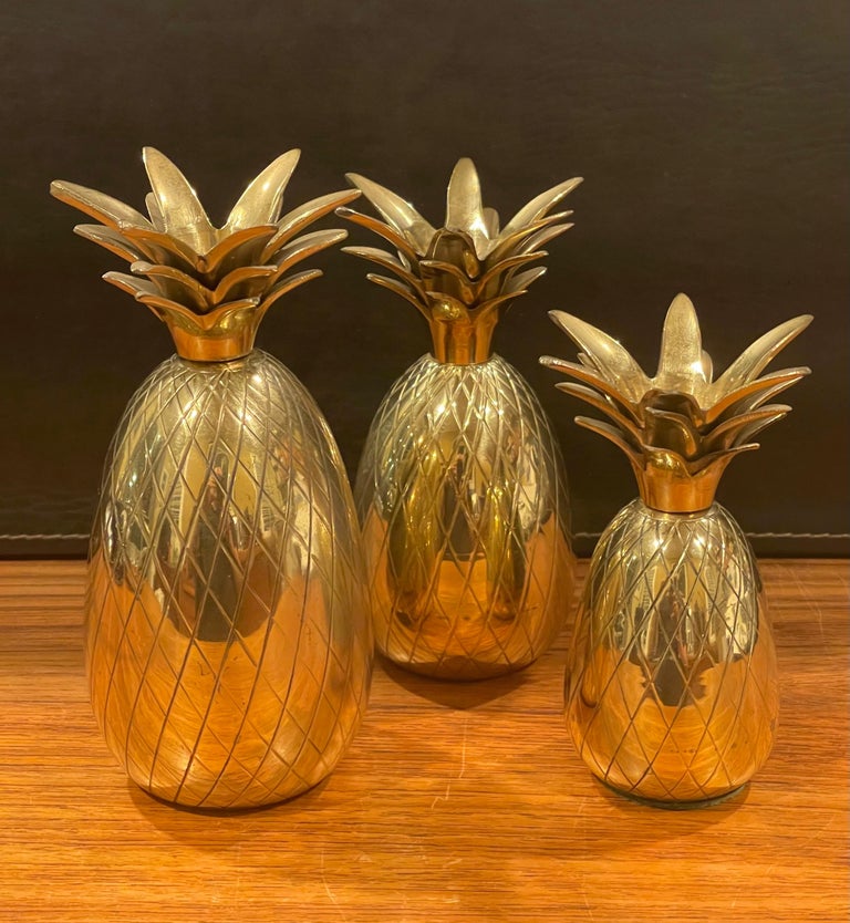 Set of Three Hollywood Regency Brass Pineapple Candle Holders For Sale ...
