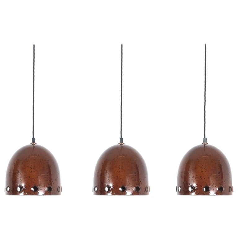 Set of Three Iron Rust Glaze Pendant Lamps, Germany Midcentury For Sale ...