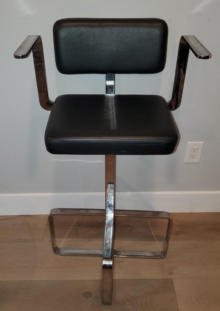 Set of Three Italian 1980s Modern Contemporary Swivel Chrome Leather ...