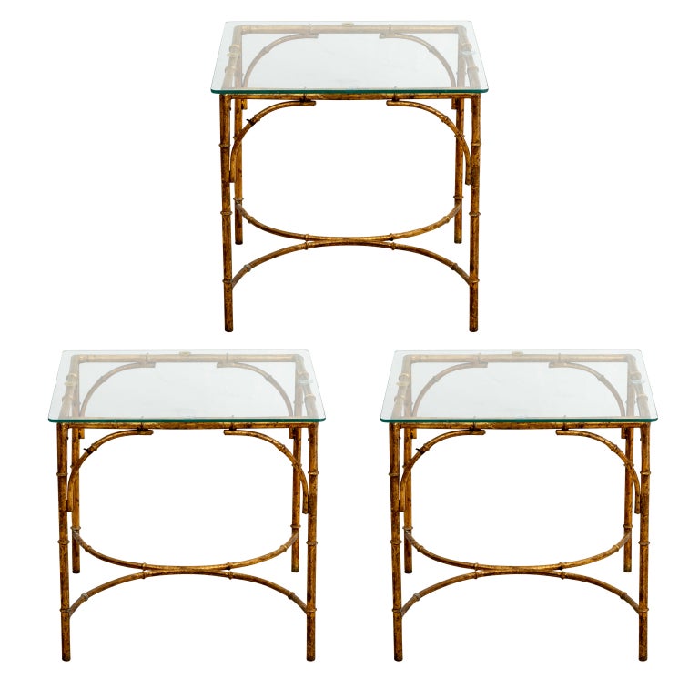 Set of Three Italian Gilt Faux Bamboo Low Tables For Sale at 1stDibs