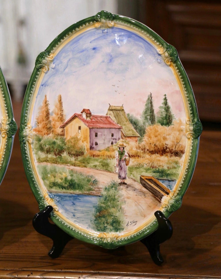 Set of Three Italian Hand Painted Faience Oval Decorative Wall Plaques ...