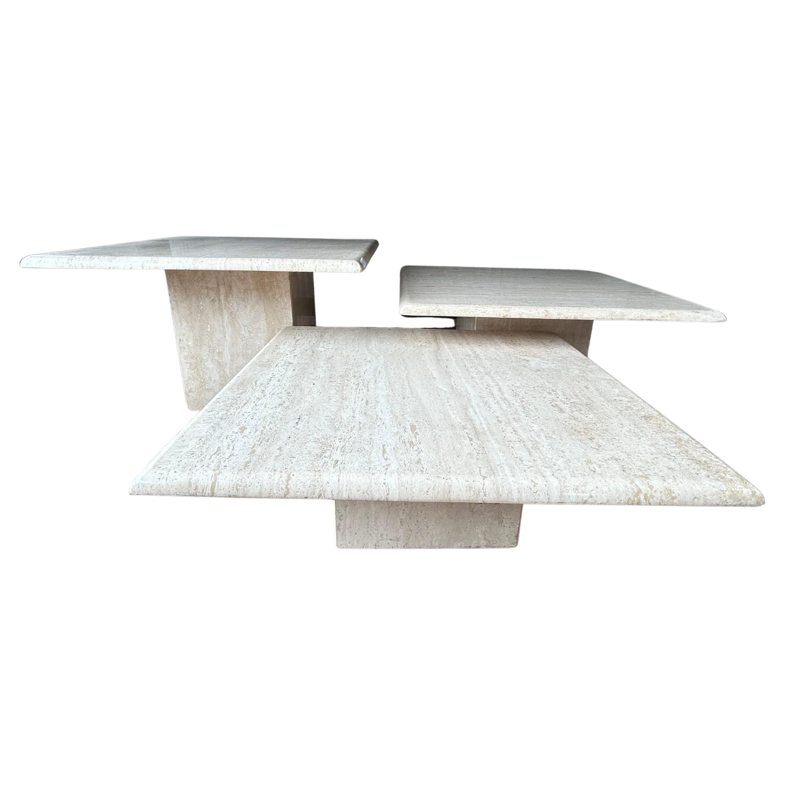 Set of Three Italian Modern Travertine Tables For Sale at 1stDibs