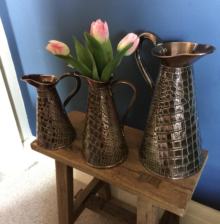 Set of Three Joseph Sankey and Son Copper Crocodile Jugs, circa 1900 ...
