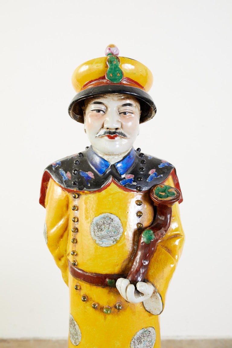 Set of Three Large Chinese Porcelain Qing Emperor Figures at 1stDibs