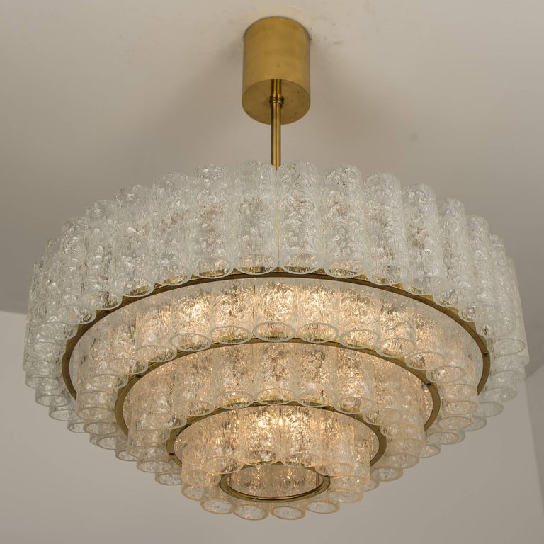 Set of Three Large Glass Brass Light Fixtures by Doria, Germany, 1969 ...