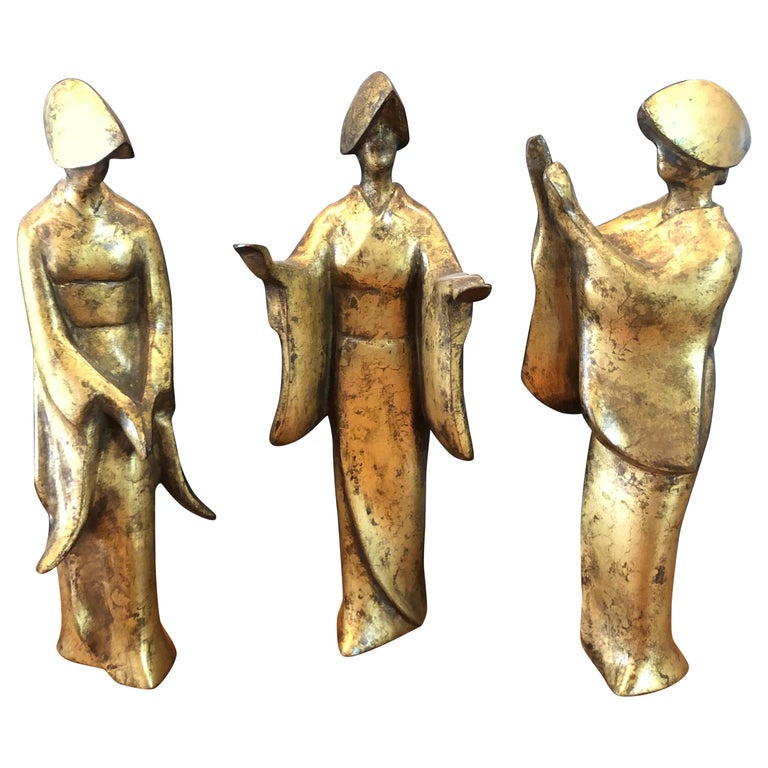 Set of Three Large Midcentury Japanese Geisha Figurines For Sale at 1stDibs