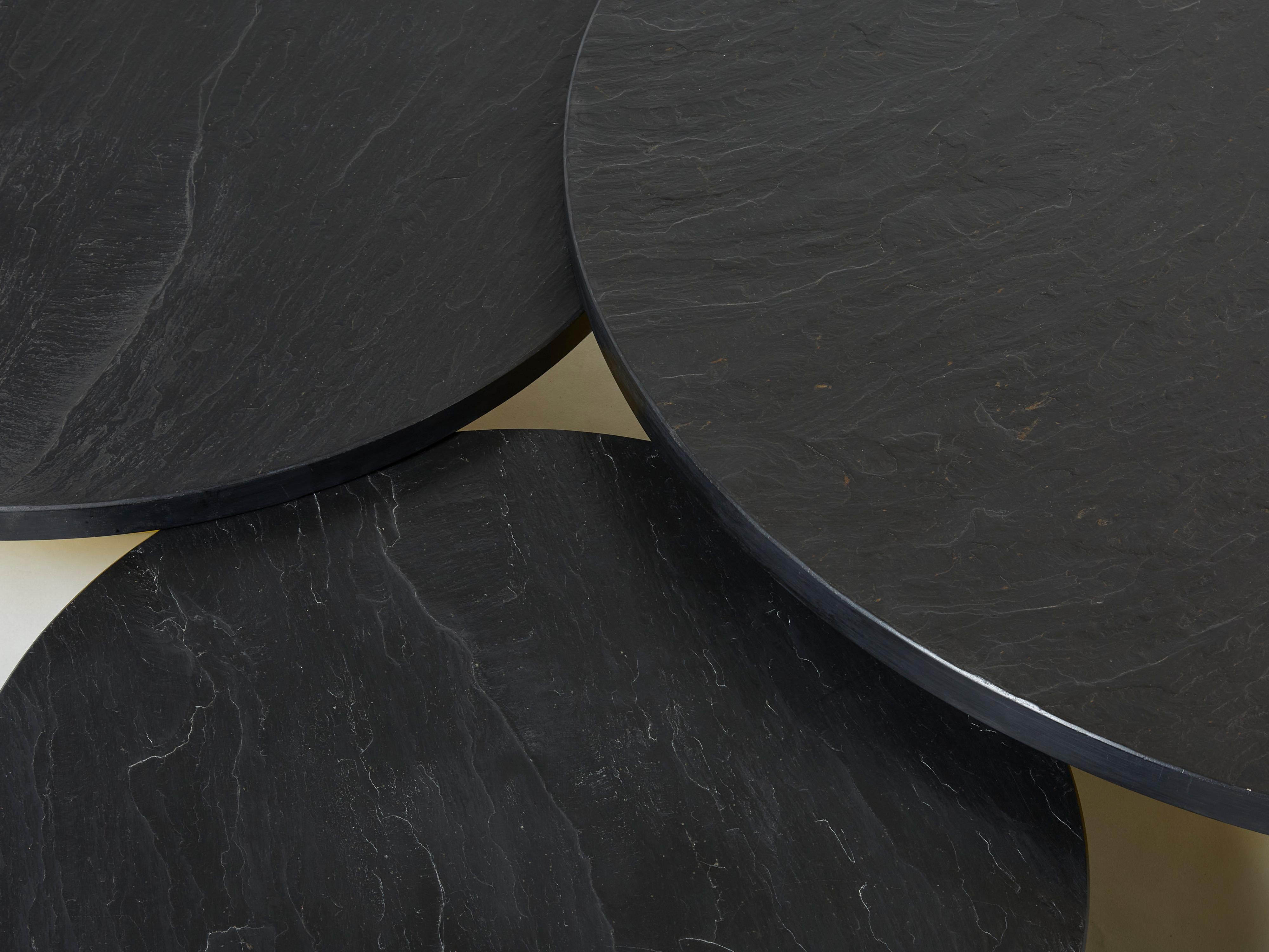 Set of Three Large Round Coffee Tables Yellow Lacquer Slate Tops 1970s ...