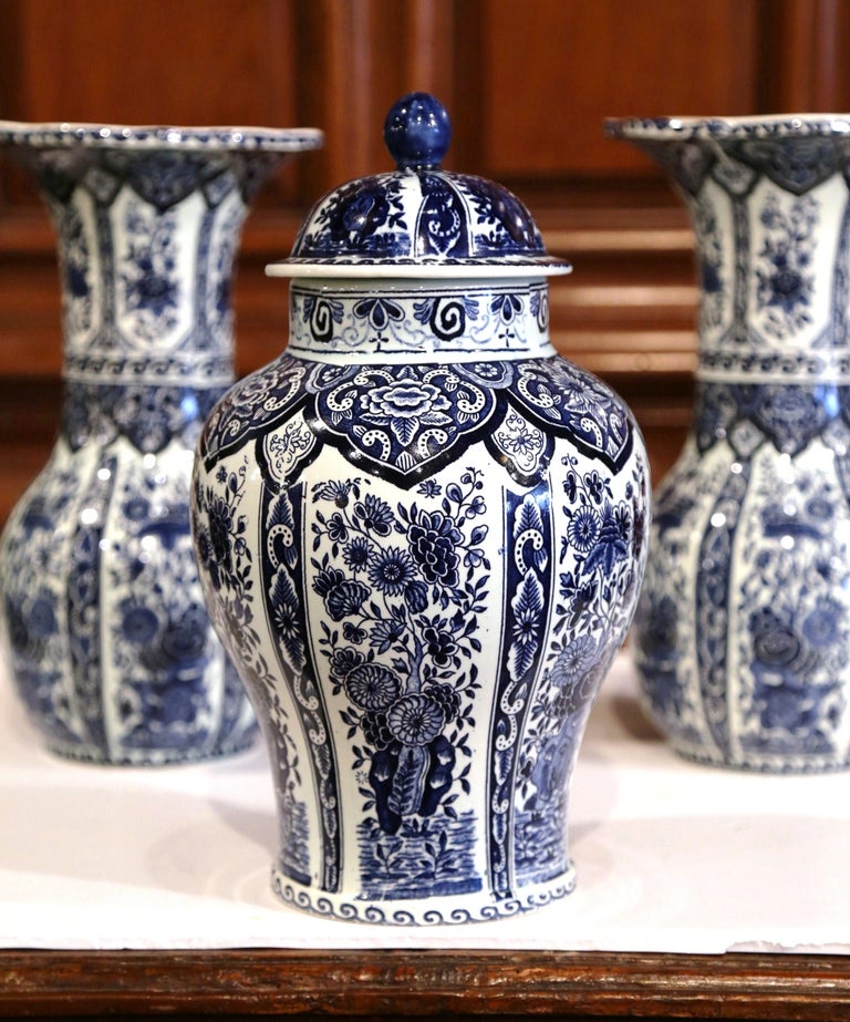 Set of Three Mid-20th Century Dutch Blue and White Delft Vases and ...