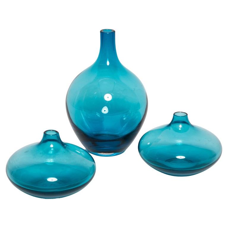 Set of Three Mid Century Blue Small Vases, Europe, 1960s. For Sale at ...