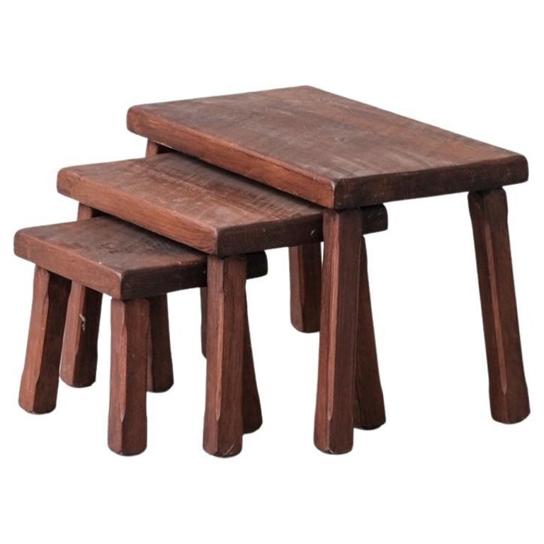 Set of Three Mid-Century Dark Oak Nesting Tables For Sale at 1stDibs