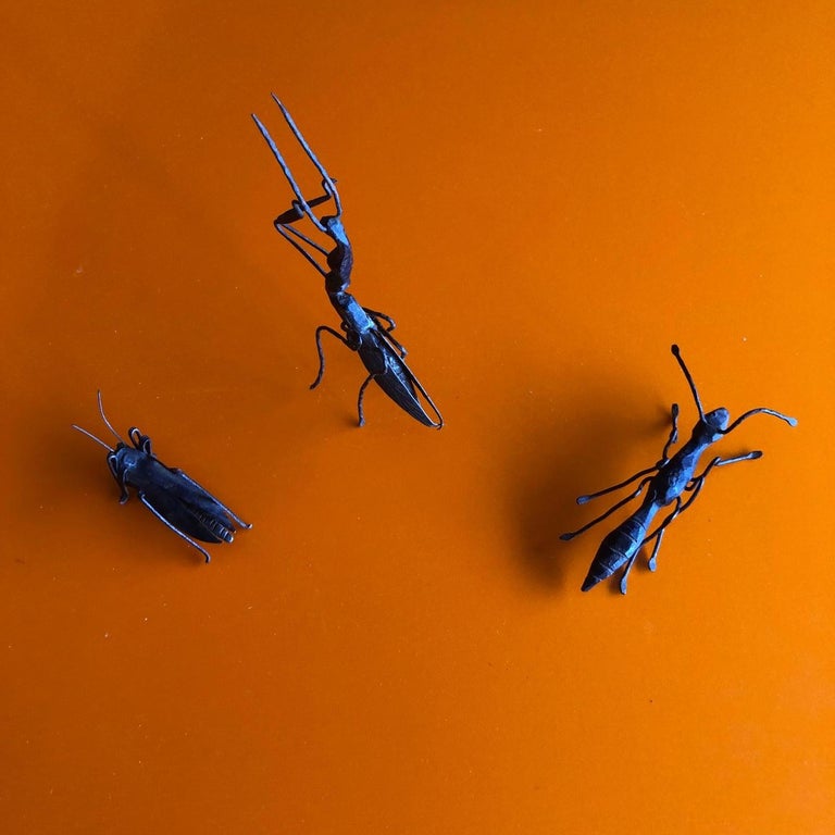 Set of Three Midcentury Handmade Iron Insects For Sale at 1stdibs