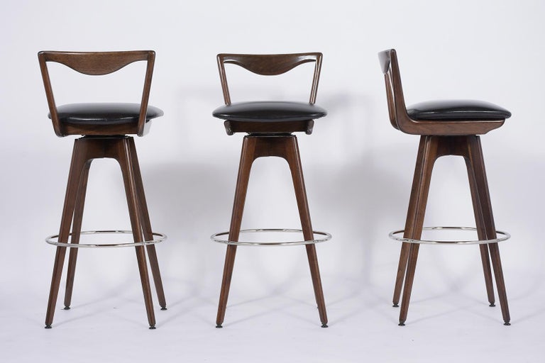 Set of Three Mid-Century Modern Swivel Bar Stools at 1stDibs